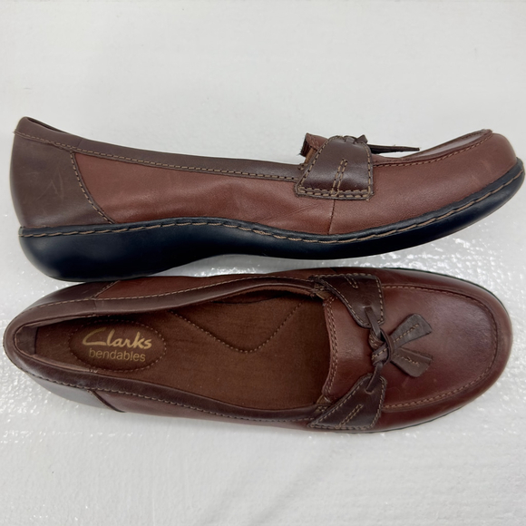 Clarks | Shoes | New Clarks Bendables Brown Leather Loafers Tassel Bow ...